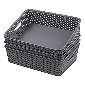 Zerdyne 4-Pack Storage Basket Tray, Plastic Paper Storage Basket Tray, Gray