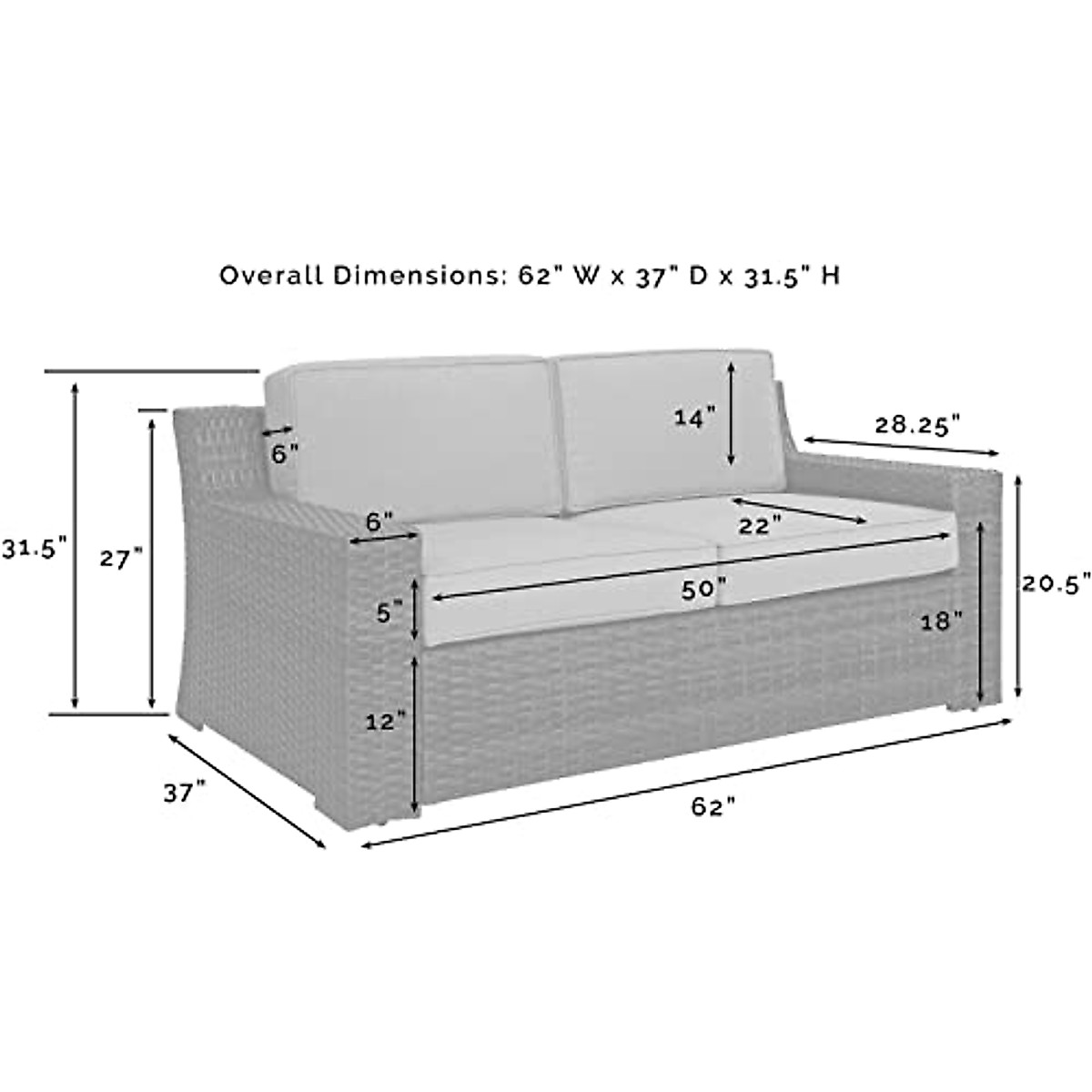 Crosley Furniture KO70102BR Beaufort Outdoor Wicker Loveseat, Brown with Mist Cushions