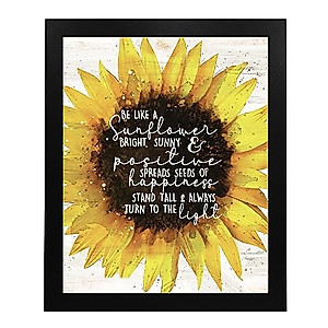 Be Like A Sunflower - Inspirational Wall Art, Great Floral Typographic Picture Print, Motivational Wall Art for Office Desk Décor, Living Room Décor, Positive Quotes Wall Art, Unframed – 8x10