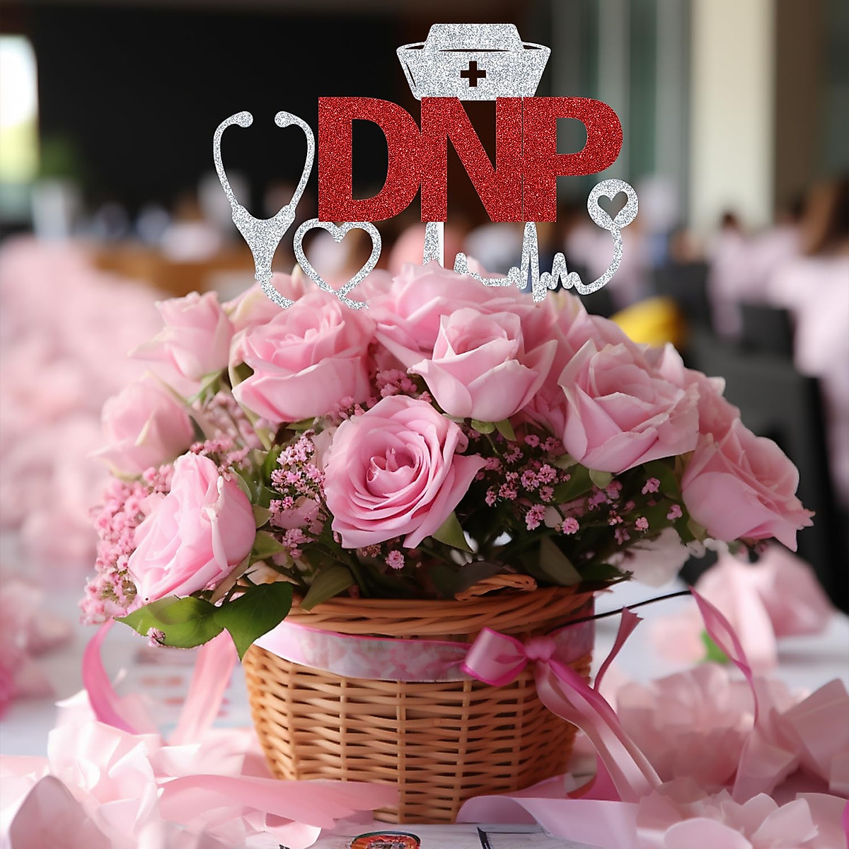 Red Glitter DNP Cake Topper, Class of 2024/DNP 2024/Officially DNP, 2024 DNP Graduation Party Decorations Supplies