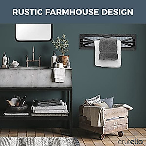 Crutello Rustic Towel Bar with Galvanized Backing for Bathrooms, 24x6 Inches - Wall Mounted Towel Rack Black Wood & Black Metal Bar, Farmhouse Decor