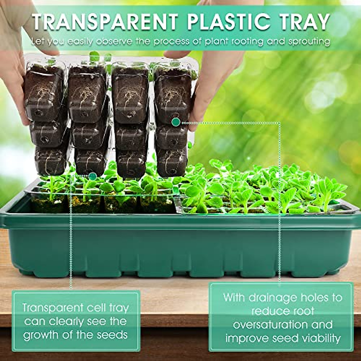 Ryscam Seed Starter Tray with Grow Light, 96-Cell Seed Starter Kit with Light, Seedling Starter Trays with Humidity Domes, Automatic Timer, Adjustable Light Indoor Gardening Plant Germination Trays