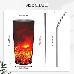 20oz Insulated Tumblers with Lids and Straws Spewing Volcano Stainless Steel Coffee Tumbler Cup Double Wall Vacuum Travel Coffee Mugs for Home, Office, Outdoor
