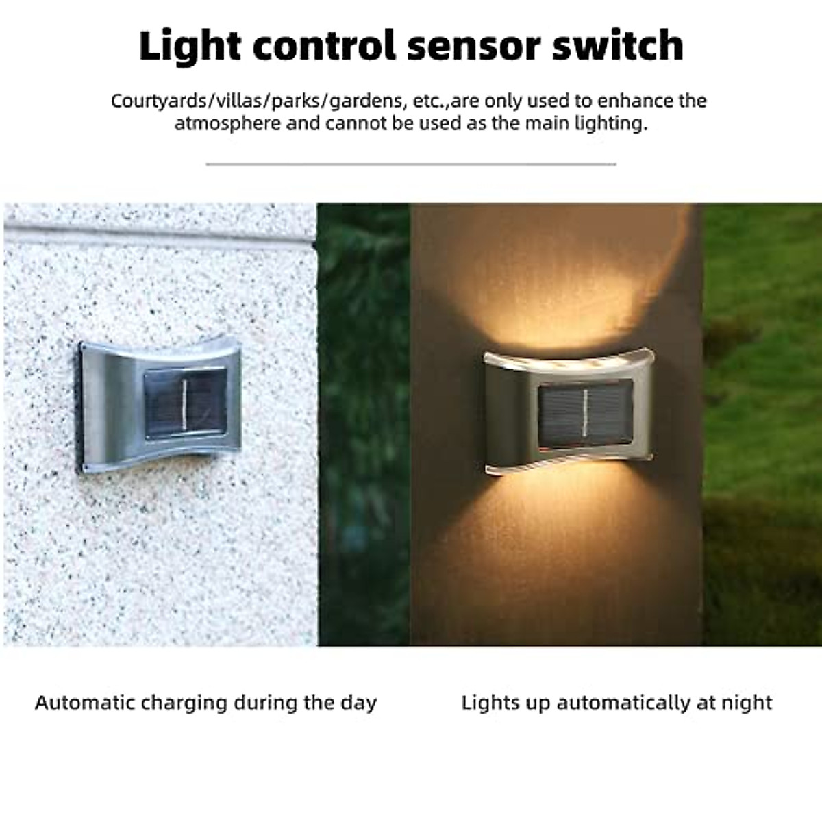 COOWEI Solar Garden Lights LED Outdoor Wall Lights Outdoor Garden Decoration Fence Aisle Balcony Lights Waterproof Up and Down Light wash Wall Lights 4ps (Warm Light)