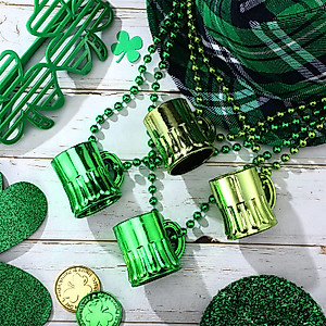 Kathfly 50 Pcs St Patrick's Day Beads Necklace with Shot Glasses Beer Mug St Patrick's Day Mini Beer Mugs Necklace Accessories for Irish Gifts Party Supplies Costume, Metallic Green, Light Green
