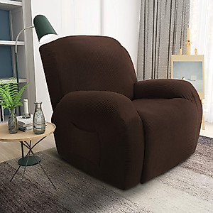 JIVINER Super Stretch Recliner Chair Covers 4 Pieces Sofa Slipcover for Reclining Chair Spandex Soft Recliner Slipcover with Pockets Recliner Furniture Protector (Recliner, Chocolate)