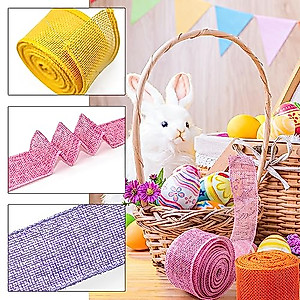 Mlurcu Burlap Ribbon Wired Ribbon 1-1/2 Inch Wide Burlap Wired Ribbon 6 Rolls 30 Yards Solid Fabric Metal Wire Edge Ribbon for Crafts Gift Wrapping Wreaths Bows Making Easter Christmas Decorations