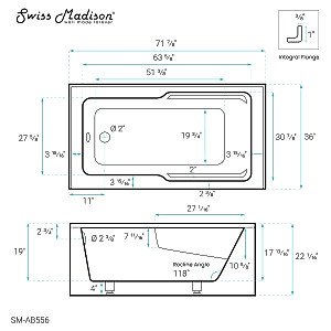 Swiss Madison Well Made Forever Voltaire 72" x 36" Left-Hand Drain Alcove Bathtub with Apron