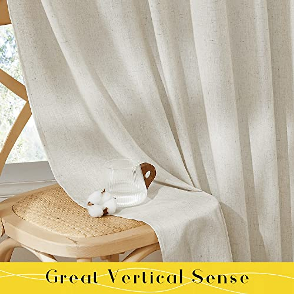 NICETOWN Thick Linen Curtains 84 inch Length 2 Panels Set, Tie Top Light Filtering Curtains Semitransparent Linen Burlap Drapes Privacy for Bedroom/Princess Room, W52 x L84, Natural