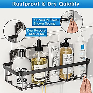 Attmu Shower Caddy Shower Shelf No Drilling with 2 Soap Holders, Adhesive Large Capacity Shower Organizer for Bathroom, Kitchen, Shower Rack Shelves - 4 Pack (Black)