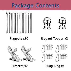 Bubblythe 2 Pack Flag Poles for House, 6 FT Flag Pole Kit with 2 No-Tangle Aluminum Ring Clips and Holder Mounting Bracket, Heavy Duty Stainless Steel Flag Poles for Outside House, Boat Flagpole, 6ft