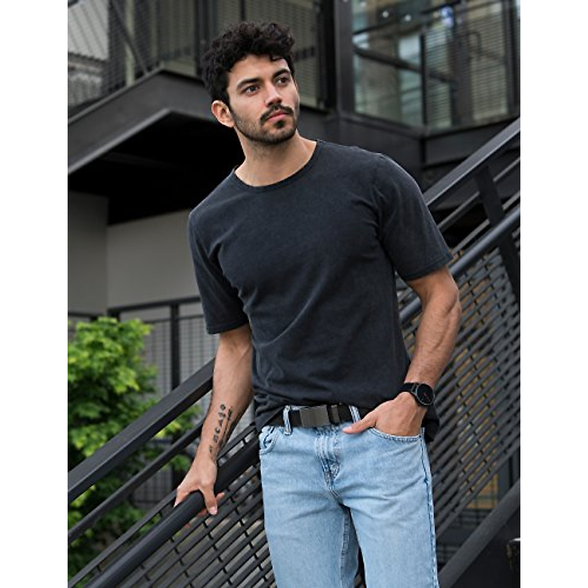 SlideBelts Men's Vegan Leather Belt without Holes - Black with Gunmetal Buckle (Up to 48" Waist)