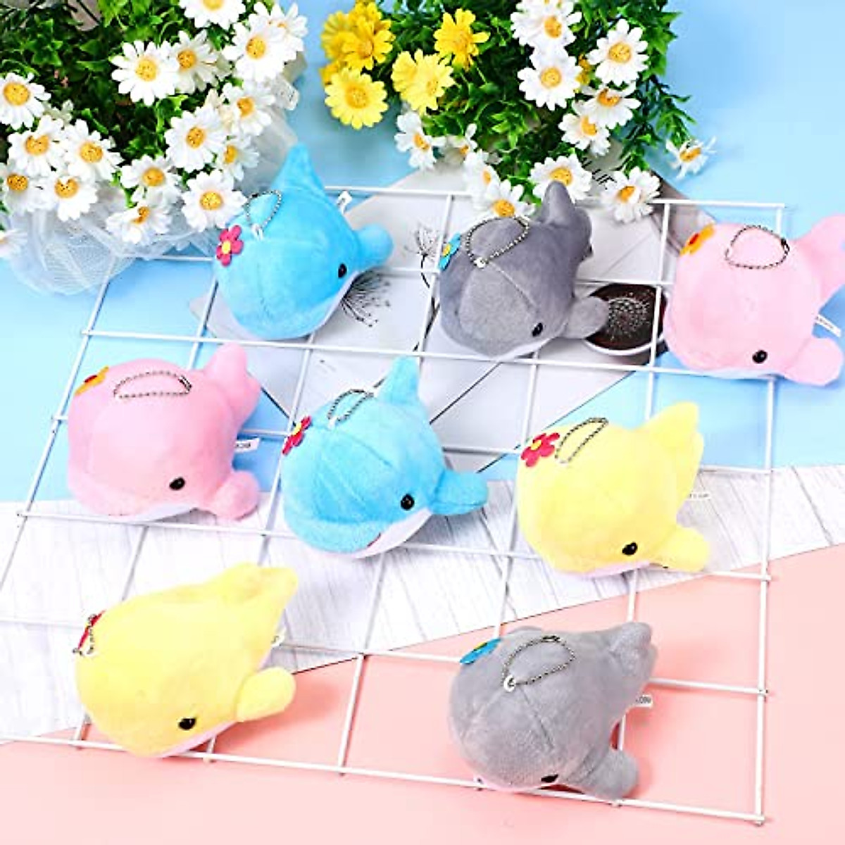 Zomiboo 12 Pcs Mini Animal Plush Toys Dolphin Stuffed Animals Sea Turtle Stuffed Animals Small Tiny Ocean Mini Plush Toys for Keychain Decoration Baby Xmas Bag Fillers Stocking Stuffs (Dolphin)
