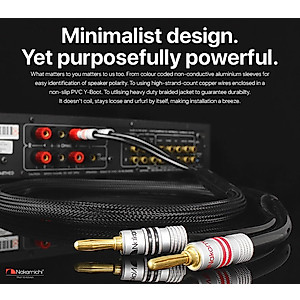 Nakamichi Excel Series 24k Gold Plated Banana Plug with (10 Feet) 12AWG Speaker Cable Wire 99.9% Oxygen-Free Copper (OFC) Heavy Duty Braided for Amplifier Hi-Fi Home Theatre - Black (10ft/3.0m)