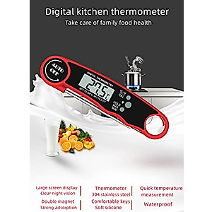 FLYSZQ Digital Instant Read Meat Thermometer,Foldable Probe with Backlight,Waterproof and Calibration,Thermometer for Food Cooking,Grilling,Baking (Red)