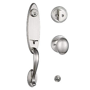 NB_Hardware 2PACK Double Door Lockset Entry Modern Handleset with Oval Knob Door Handle Satin Nickel Finish Reversible for Right and Left Handed(2 Pack(Keyed & Dummy Lockset))