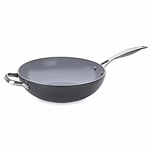 GreenPan Valencia Pro Hard Anodized Healthy Ceramic Nonstick 12" Wok, PFAS-Free, Induction, Dishwasher Safe, Oven Safe, Gray