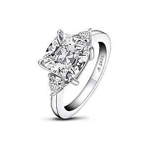 AINUOSHI Engagement Rings for Women 5.5ct Cushion Cut Cubic Zirconia CZ 925 Sterling Silver Wedding Rings Christmas Gifts for Women Anniversary Valentines Day Gifts for Her (8)