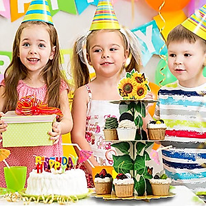 Sunflower Cupcake Stand Sunflower Party Decorations Supplies 3 Tier Summer Yellow Sunflowers Cake Decorations Cupcake Holder Stand for Women Girls Birthday Graduation Baby Shower Party Favor Decor