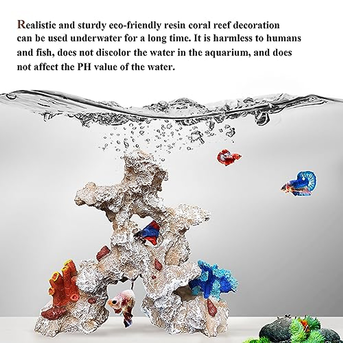 majoywoo Coral Reef for Aquarium Decor, Artificial Resin Fish Tank Decor, Goldfish Betta Fish Hideout, White