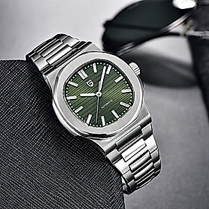 HaiQin Pagani Design 1728 Elegant Men's Automatic Mechanical Watch Full Stainless Steel Synthetic Sapphire 100m Waterproof Luminous Sports WristWatches (Green)