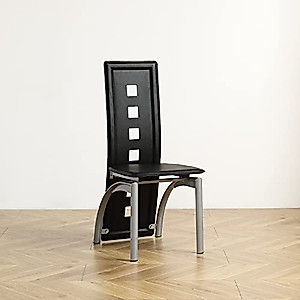 Karl home Modern Hollow Dining Chair Set of 4, Black Dining Chairs with PVC Backrest & Leather Cushion, Dining Chair for Kitchen & Dining Room, 300lbs Weight Capacity