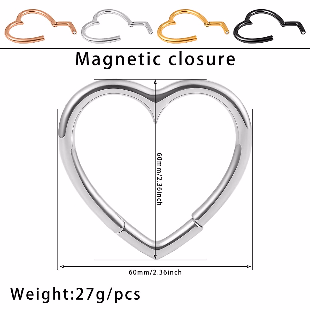 Atomhole 2PCS Ear Weights Hypoallergenic Heart Ear Hangers for Stretched Ear Gauges Plugs，316 Stainless Steel Body Jewelry Piercing Tunnel Expander (6mm(2G), Black)