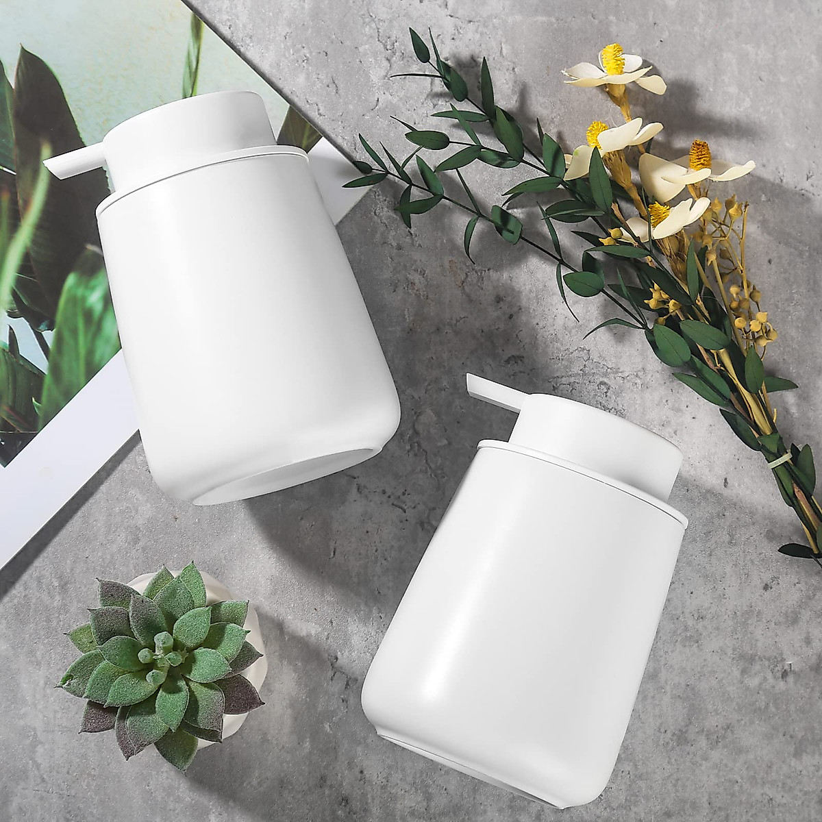 MIERTING Foaming Soap Dispenser, 2 Pack White Foam Hand Soap Dispenser for Bathroom & Kitchen, 12 Oz Modern Ceramic Hand and Dish Foaming Pump Bottle, Refillable Lotion Liquid Foam Pump Dispensers