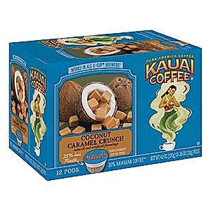 Kauai Coffee Coconut Caramel Crunch Medium Roast- Compatible with Keurig Pods K-Cup Brewers (1 Pack of 12 Single-Serve Cups)