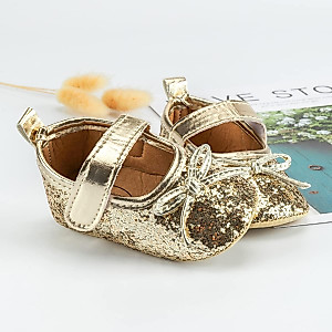 Meckior Infant Baby Girls Soft Sole Bowknot Princess Wedding Dress Mary Jane Flats Prewalker Newborn Light Baby Sneaker Shoes