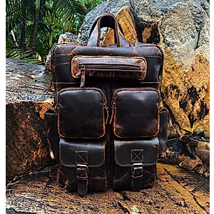 Buffalo Leather Backpack Multi Pockets Daypack Travel Laptop Bag for Men Women