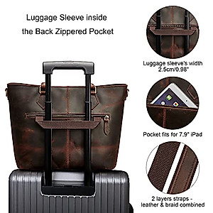 S-ZONE Vintage Genuine Leather Shoulder Bag Work Totes for Women Purse Handbag with Back Zipper Pocket Large