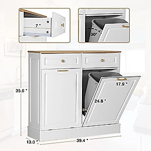ONG Double Kitchen Trash Cabinets Dual Tilt-Out Trash Bin Can Cabinets with Drawers, Free Standing Hideaway Trash Holder Waste Can Bin for Trash Disposal, Recycle (White)