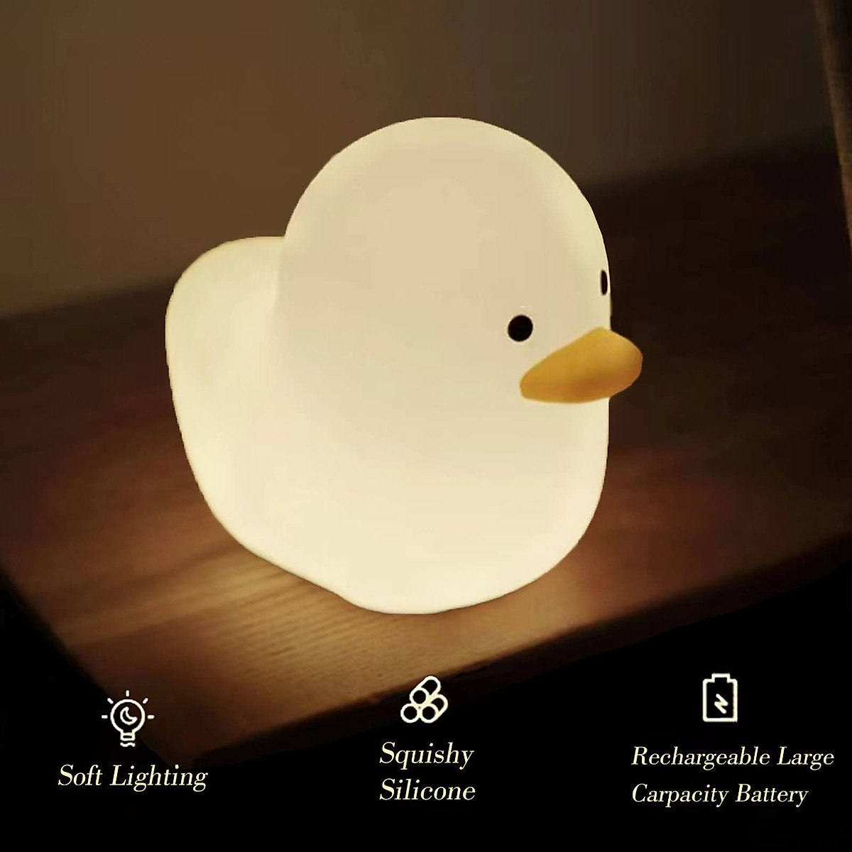 Silicone Duck Night Light for Kids, LED Sleep Nursery Bedside Lamp Rechargeable, with Touch Sensor Timer Parenting Light for Children's Holiday Gift, Yellow