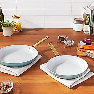 GreenPan Reserve Hard Anodized Healthy Ceramic Nonstick, 10" and 12" Frying Pan Skillet Set, Smokey Blue
