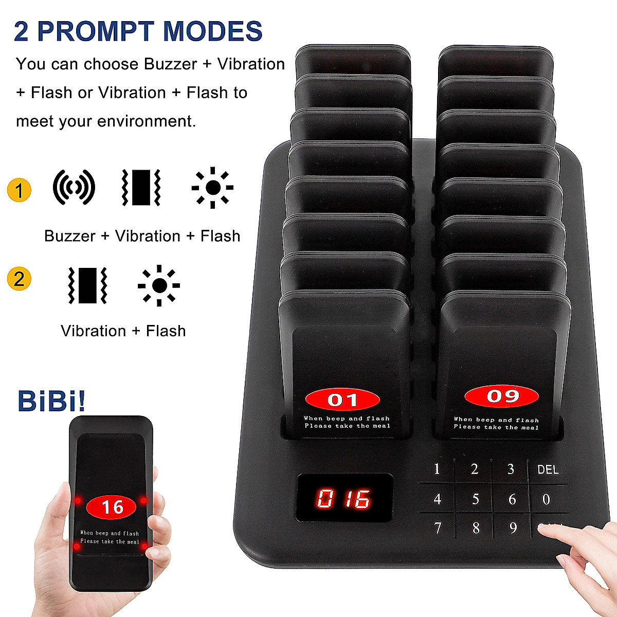 Hanchen Restaurant Pager System Social Distancing Buzzer Wireless Calling System Max 999 Nursery Pager Set Vibration 16 Waiting Buzzers for Church Clinic Food Truck Hospital (Wine red)