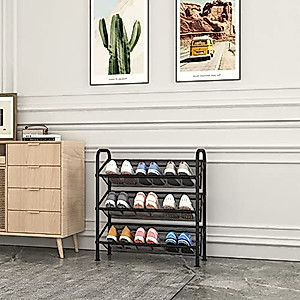 FKUO 3 Tier Shoe rack for closet Mesh fabric narrow Metal shoe racks, Small Shoe Storage Organizer Shelf for Entryway, Hallway, Dorm Room (Black, 3 Tier)