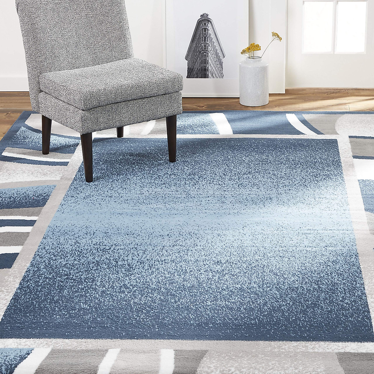 Home Dynamix Lyndhurst Rotana Modern Area Rug, Contemporary Blue/Gray/Ivory 7'8"x10'7", Rectangular