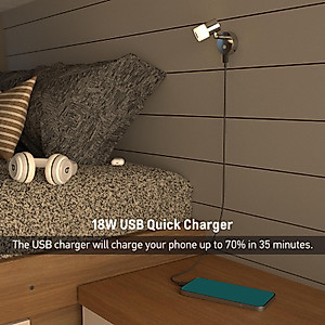 acegoo 12V LED Reading Light, RV Bedside Swivel Wall Lamp with Quick USB Charger, Frosted Acrylic Lampshade & Push Dimmer Switch, Chrome Finish,DC 12-24V Hard-Wired