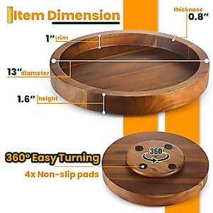 TIDTIA 13" Acacia Wood Lazy Susan Organizer for Cabinet - Round Lazy Susans Turntable for Countertop - Wooden Kitchen Rotating Storage Food Bin Container for Centerpiece Table, Spices, Pantry
