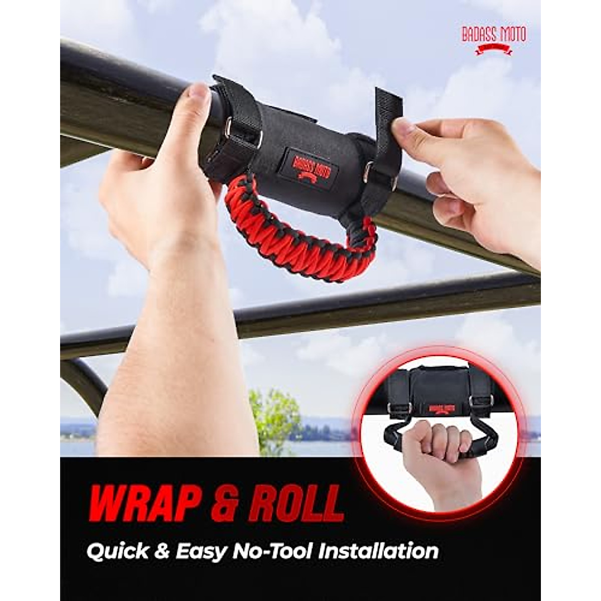UTV Grab Handles Roll Bar Grab Handles. RZR Passenger Grab Handle 2 Pack Roll Cage Handle Fits Polaris Ranger, Mule, Teryx, CFMoto, Yamaha, Honda Pioneer, Can Am SxS UTV Accessories Red Paracord
