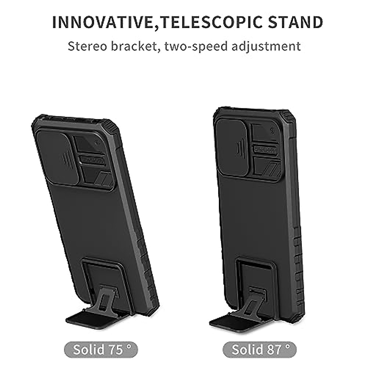 YOUULAR Case Compatible with Xiaomi Redmi Note 12 Pro 5G/Xiaomi Poco X5 Pro 5G Dimensional Bracket Sliding Window Mobile Phone Case Shockproof Protective Phone Cover Poco X5 Pro Military Cases Black