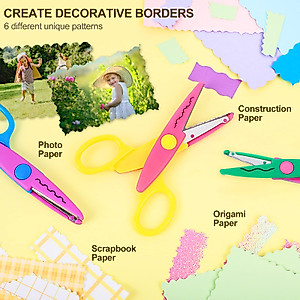 UCEC Craft Scissors Decorative Edge, Zig Zag Scissors, Kids Scissors, Safety Scissors, Design Pattern Scissors for Kids Toddler Adults, Crafting Scrapbooking Supplies for School, 6 Pack