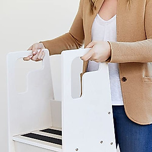 ECR4Kids Reach-Up Step Stool with Handles, Children's Furniture, White Wash