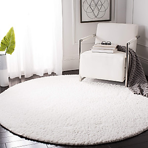 SAFAVIEH August Shag Collection 6'7" Round White AUG900A Solid 1.2-inch Thick Area Rug