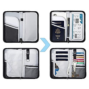Multiple Passport Holder for Family of 4~5 RFID-Blocking Travel Document Organizer Folder Wallet for Men Women, Black