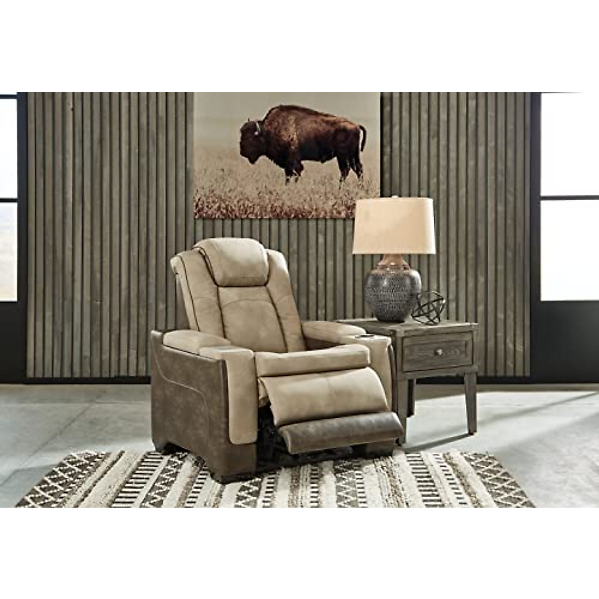 Signature Design by Ashley Next-Gen DuraPella Power Recliner with Adjustable Headrest, Sand & Next-Gen DuraPella Power Reclining Sofa with Adjustable Headrest, Sand