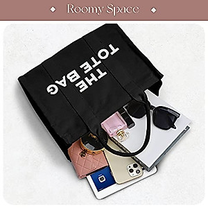 ZooLLyn The Tote Bag Canvas for Women, Handbag Tote Purse with Zipper Canvas Crossbody Bag Office Travel School Black