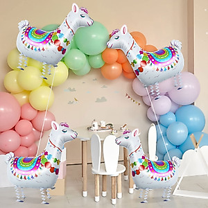 6 Pcs Walking Llama Animal Balloons Self Standing Lovely White Alpaca Llama Foil Balloons for Mexican Fiesta Themed Party Children Birthday Party Baby Shower Wedding Party Decorations