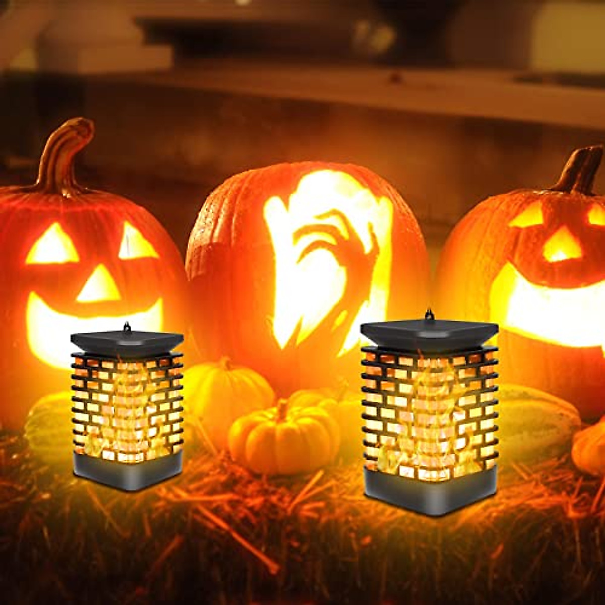 arzerlize Solar Lanterns Outdoor Hanging, Garden Decorations, led Solar Lights Dancing Flame Patio Decor Pathway Landscape Waterproof auto on/Off Yellow 4/P